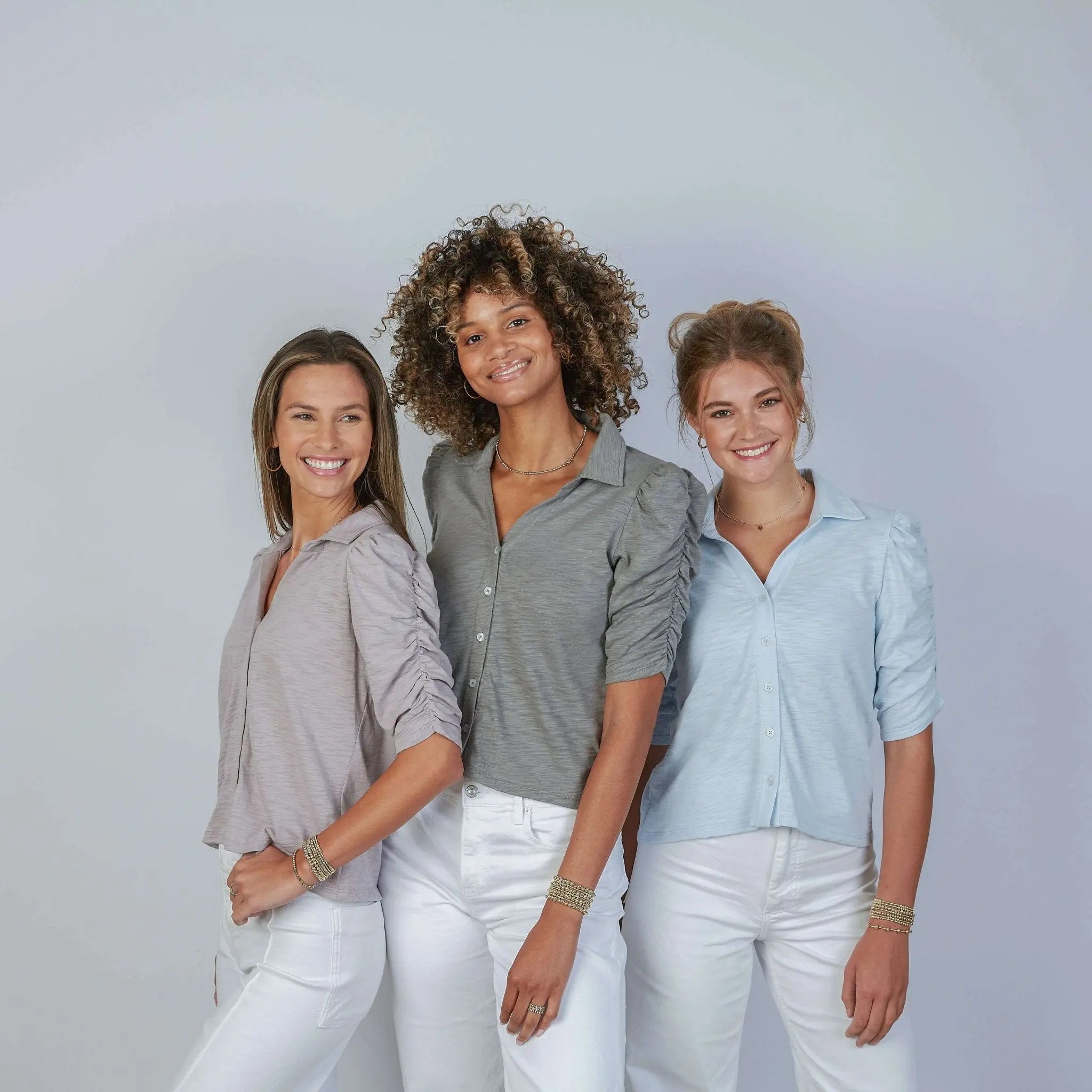 Grace Button-Up Elbow-Length Tee in Dusty Lilac | erin gray