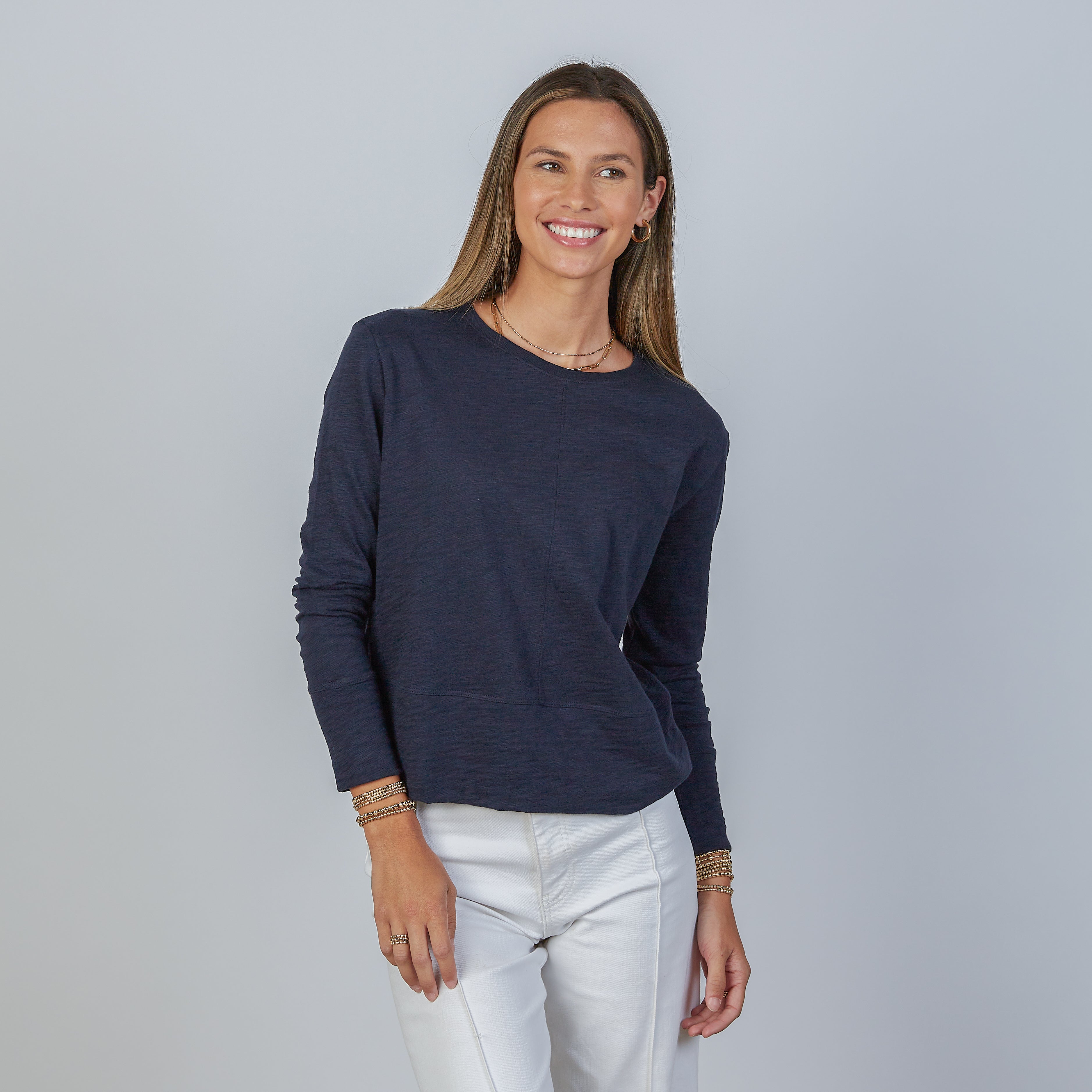 Celia Perfect Length Tee in Navy - Long Sleeve – erin gray