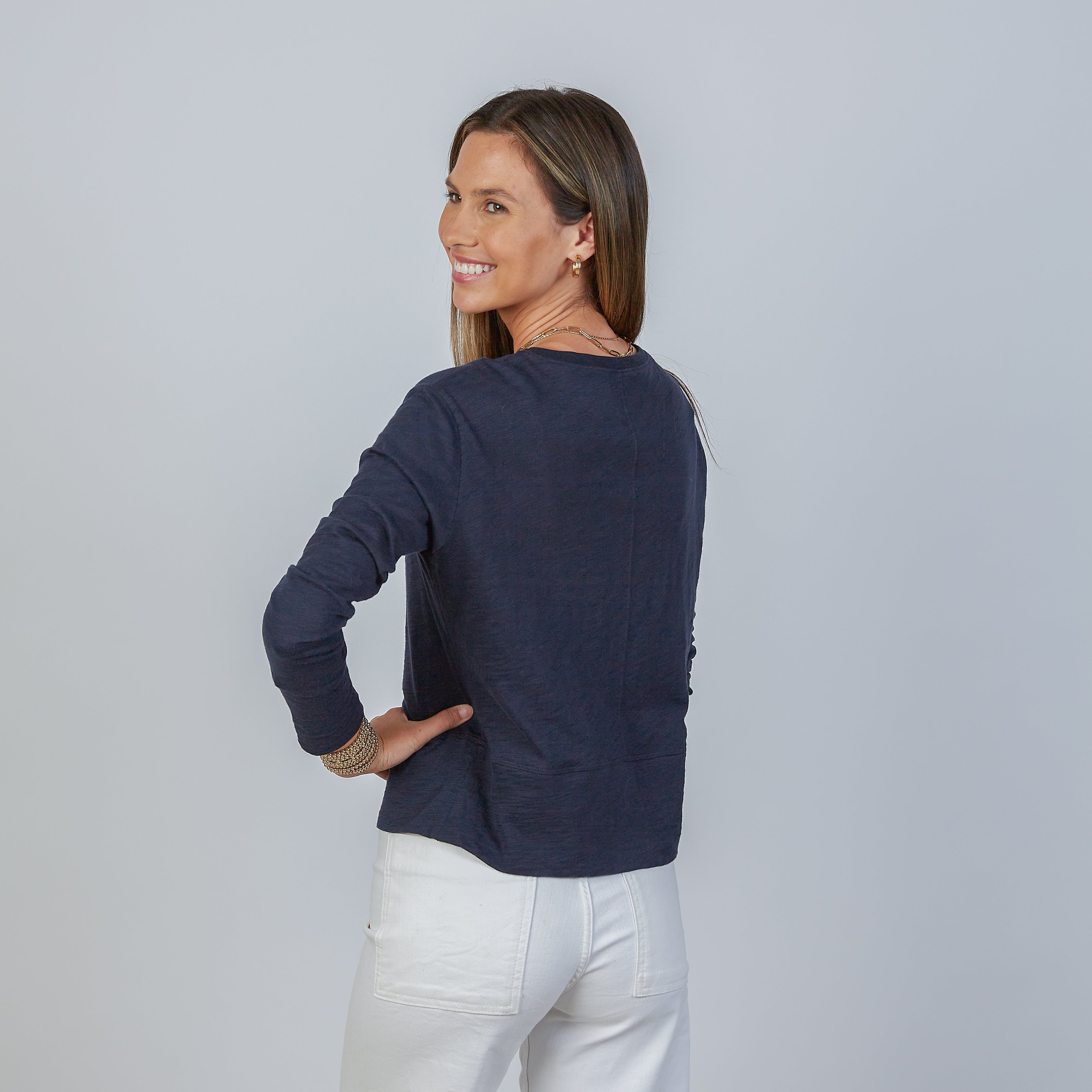 Celia Perfect Length Tee in Navy - Long Sleeve – erin gray
